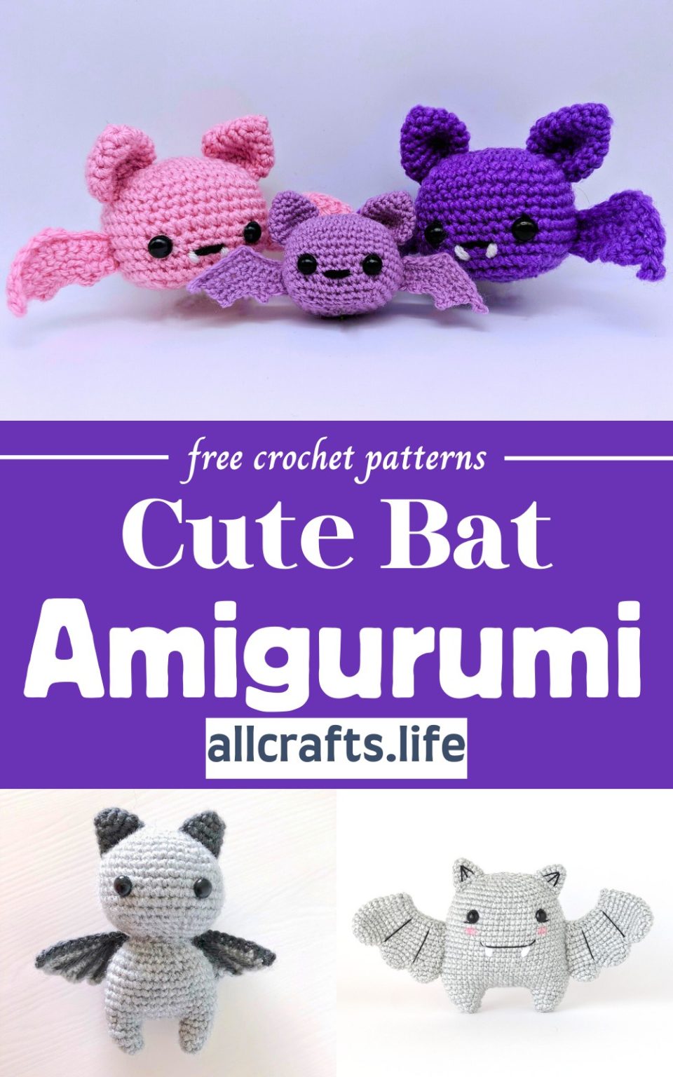 Cute Crochet Bat Amigurumi Patterns In Different Solid Colors - All Crafts